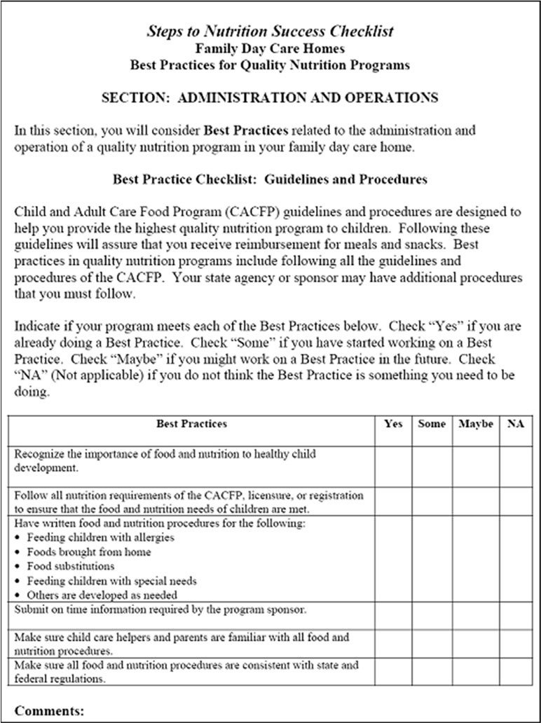 Steps to Nutrition Success: Program Self-Assessment for Child Care ...