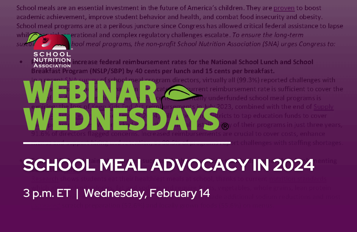 Live Webinars – School Nutrition Association